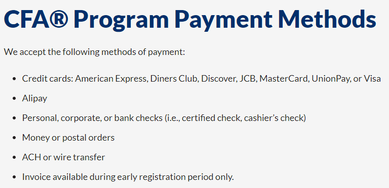 报名CFA考试能不能使用借记卡支付费用？